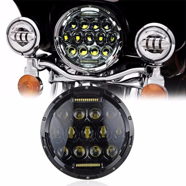 Farol Led Estilo Daymaker Harley Touring Softail 7 Preto Aro ...