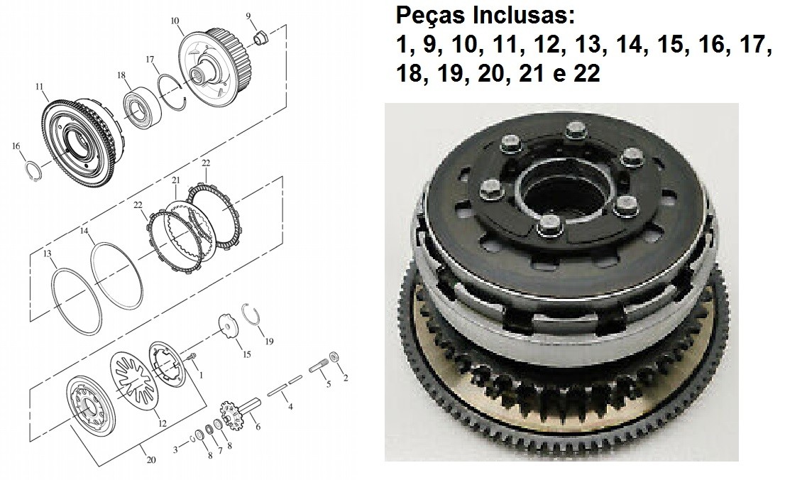 Cesto Miolo Embreagem Completa Harley Twin Cam 07-10 37813-06 37912-98 ...